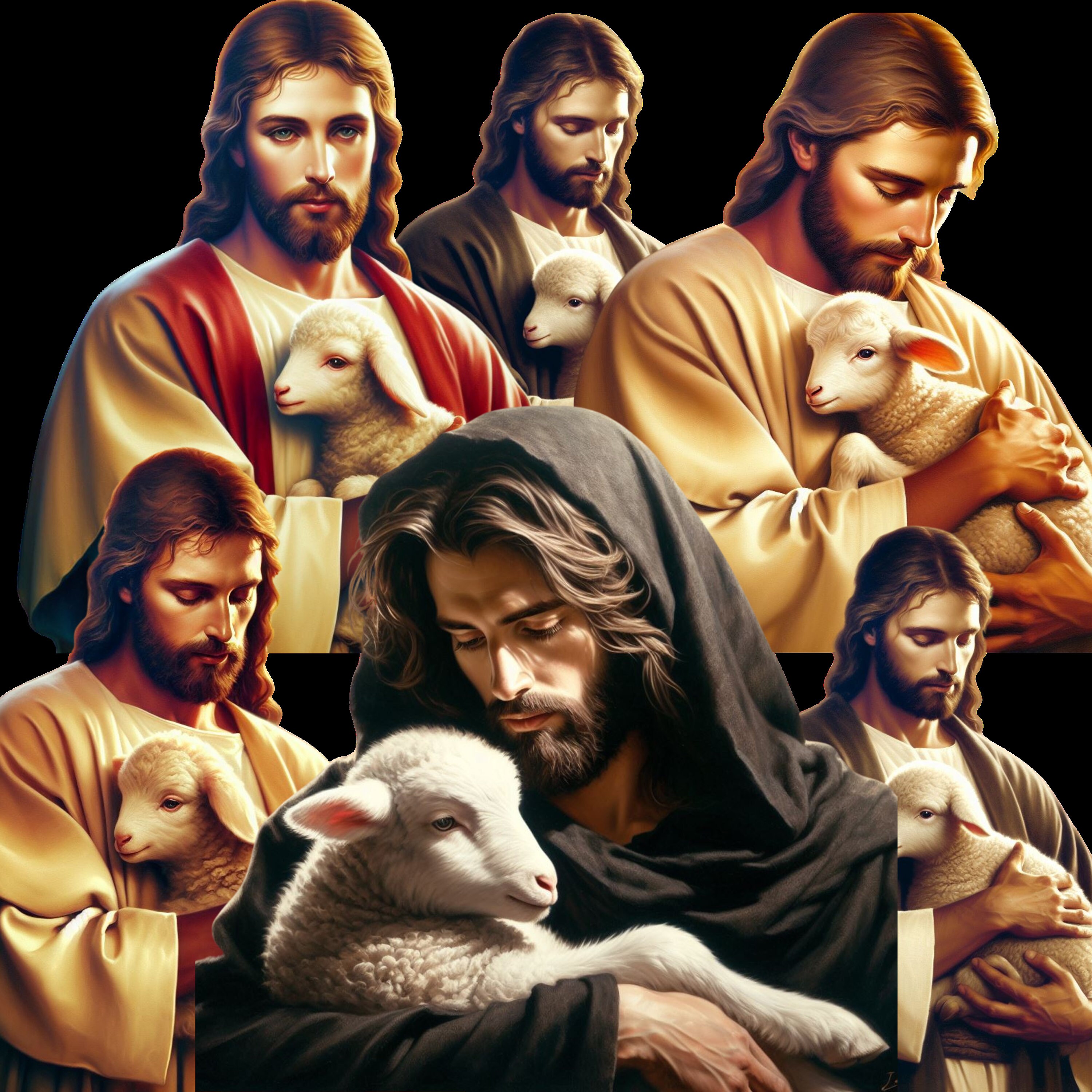 Divine Easter: PNG Images of Jesus Embracing Lambs - Etsy