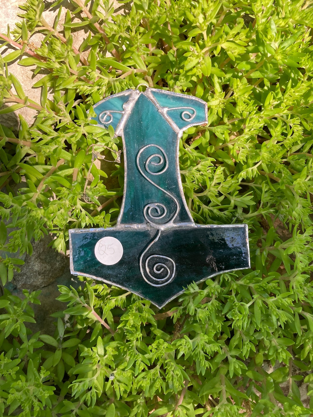 Stained Glass Mjolnir Thors Hammer, Green With Norse Style Copper Work ...