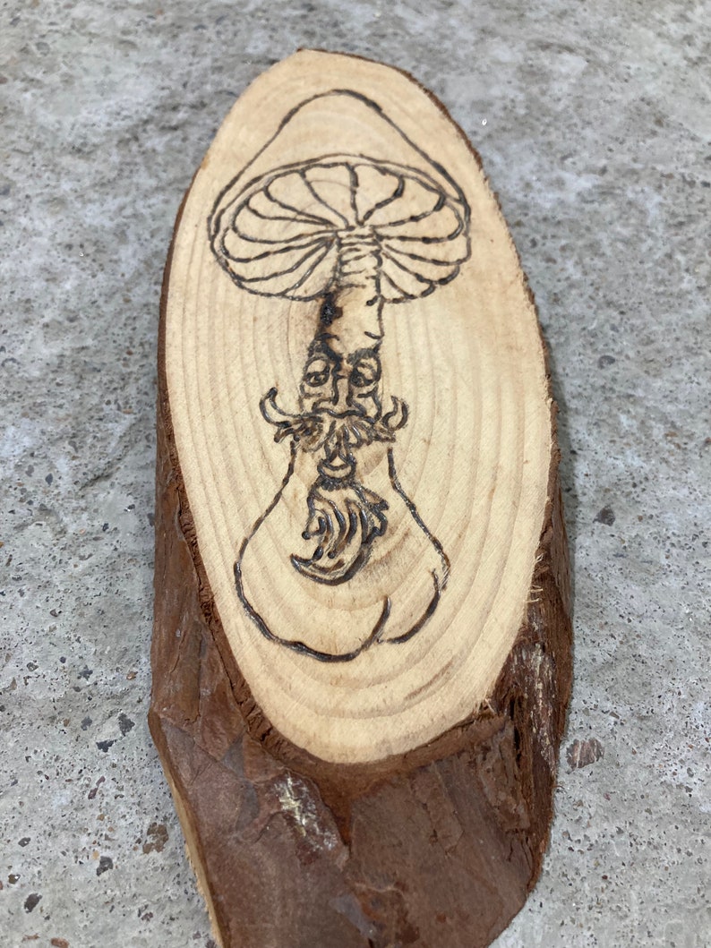 Pyrography, Wood Burnt Mushroom, Psychedelic Mushroom Man, Wood Burning ...