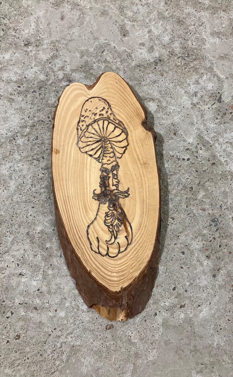 Pyrography, Wood Burnt Mushroom, Psychedelic Mushroom Man, Wood Burning ...
