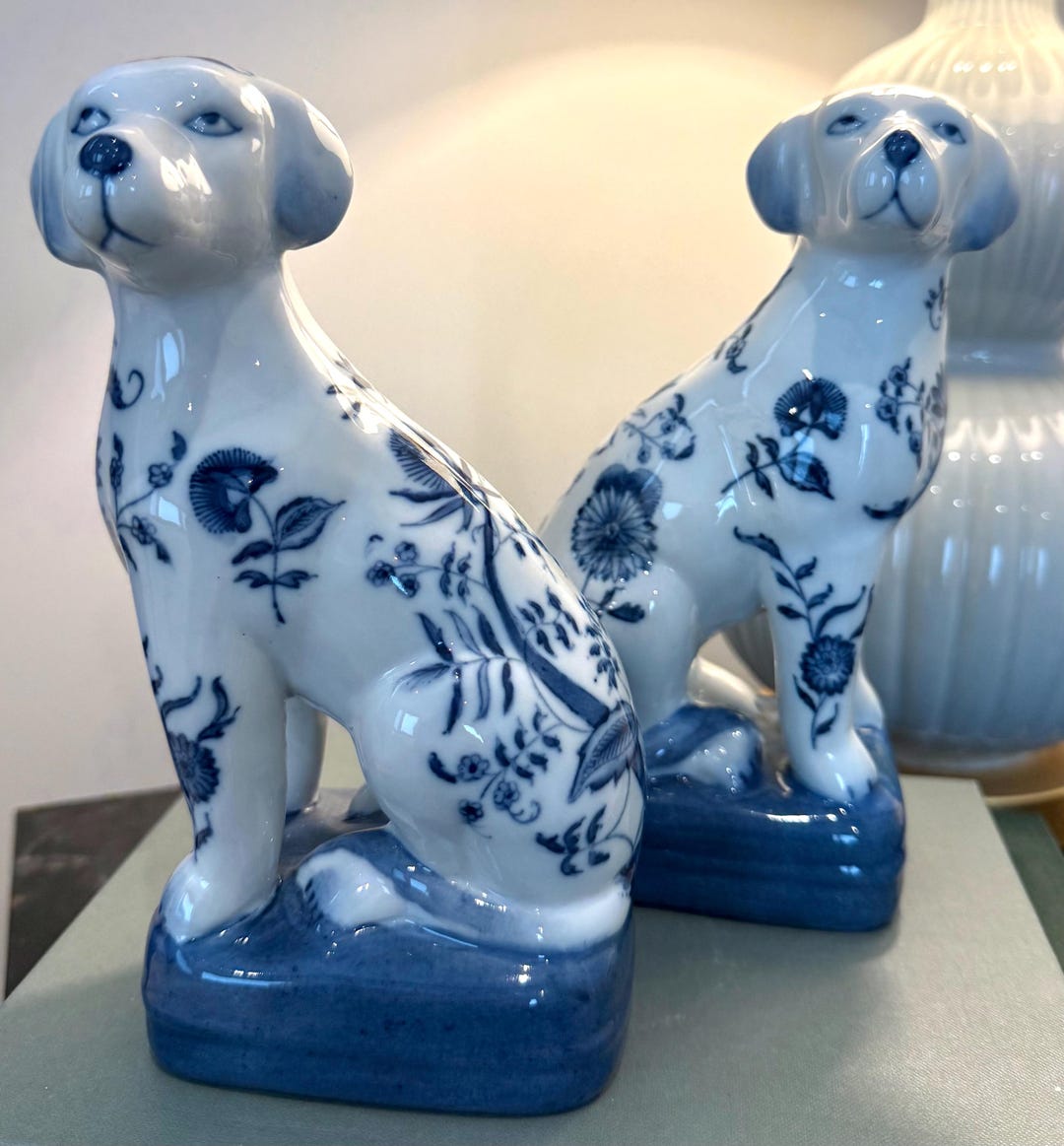 Vintage Pair of Wong Lee 1895 Porcelain Blue Floral Painted Labrador Statue Bookends - Etsy