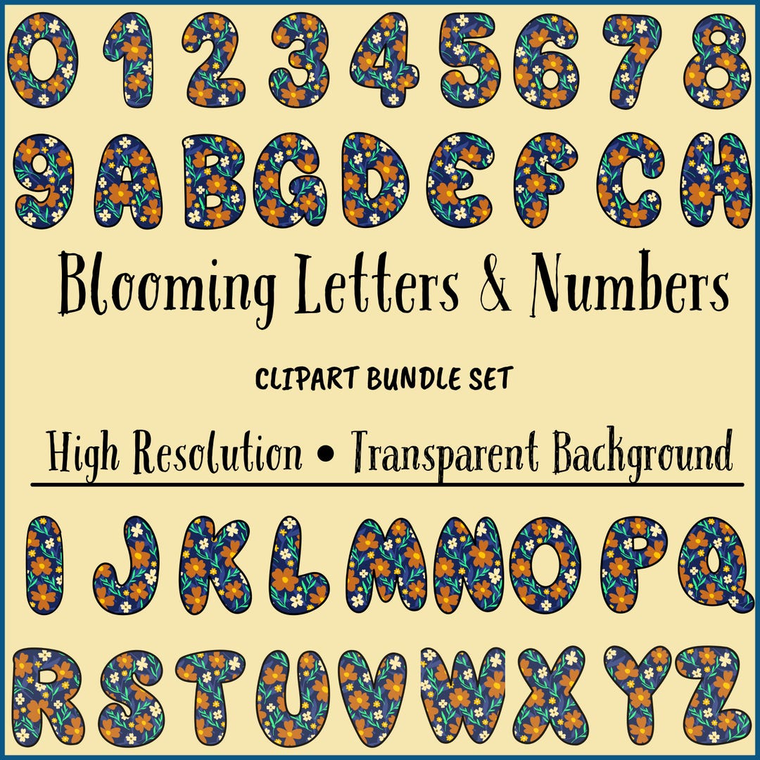 Floral Alphabet & Number Stickers PNG | Letters A–Z + 0–9 | Flower ...