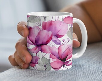 Floral Mug, Pink Tulip Reflection Design, Elegant Coffee Cup, Gift for ...