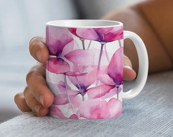 Floral Mug, Pink Tulip Reflection Design, Elegant Coffee Cup, Gift for ...