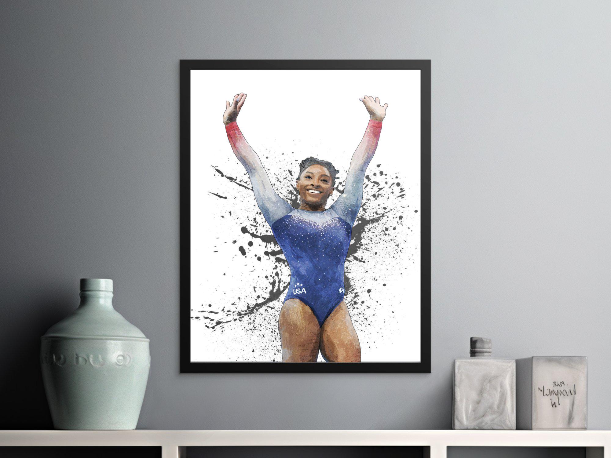 Simone Biles USA Gymnastics Star Digital Illustration Wall Art Sports ...