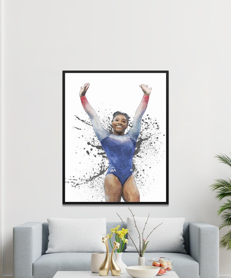Simone Biles USA Gymnastics Star Digital Illustration Wall Art Sports ...