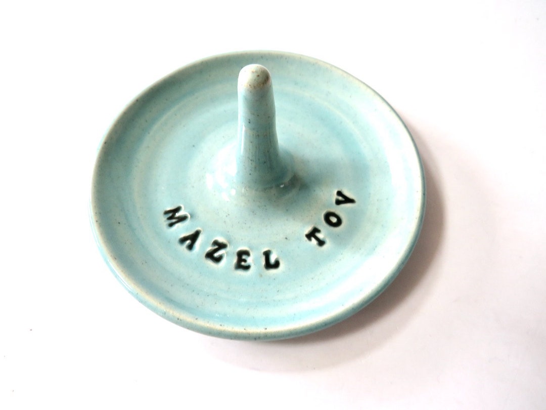 Mazel Tov Ring Dish, Keepsake Ring Dish, Glazed in Blue, for the Bride ...