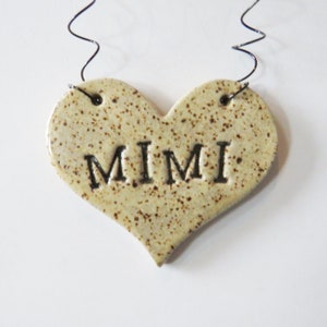 Mimi Ornament, Name Tag, Ceramic Clay, Heart Shaped, Personalized ...