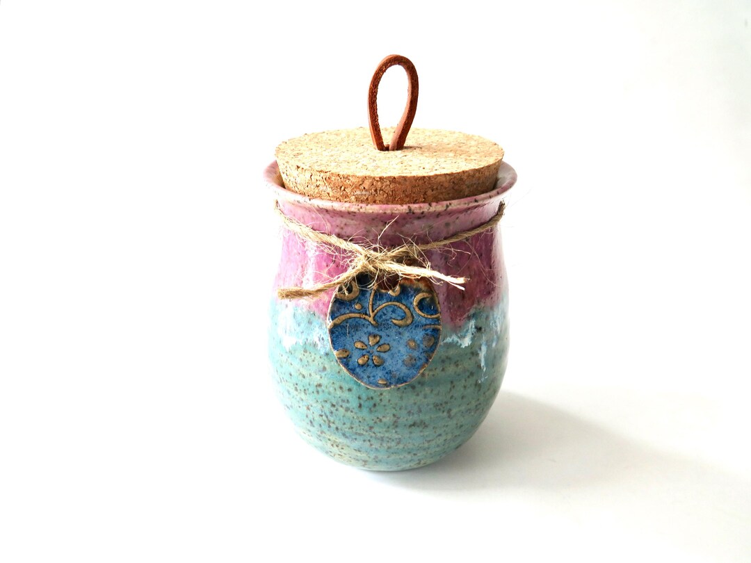 Pottery Jar With Cork, Token Gift, Housewarming, Friendship, Green and ...