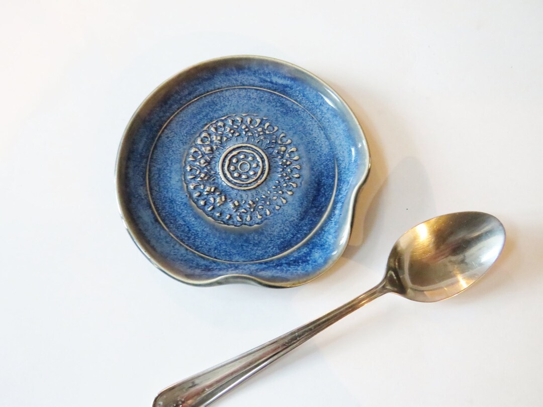 Blue Spoon Rest Wheel Thrown Pottery - Etsy
