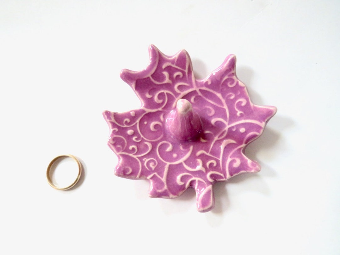 Pink Ceramic Ring Holder Leaf - Glazed in Violet Pink - Etsy
