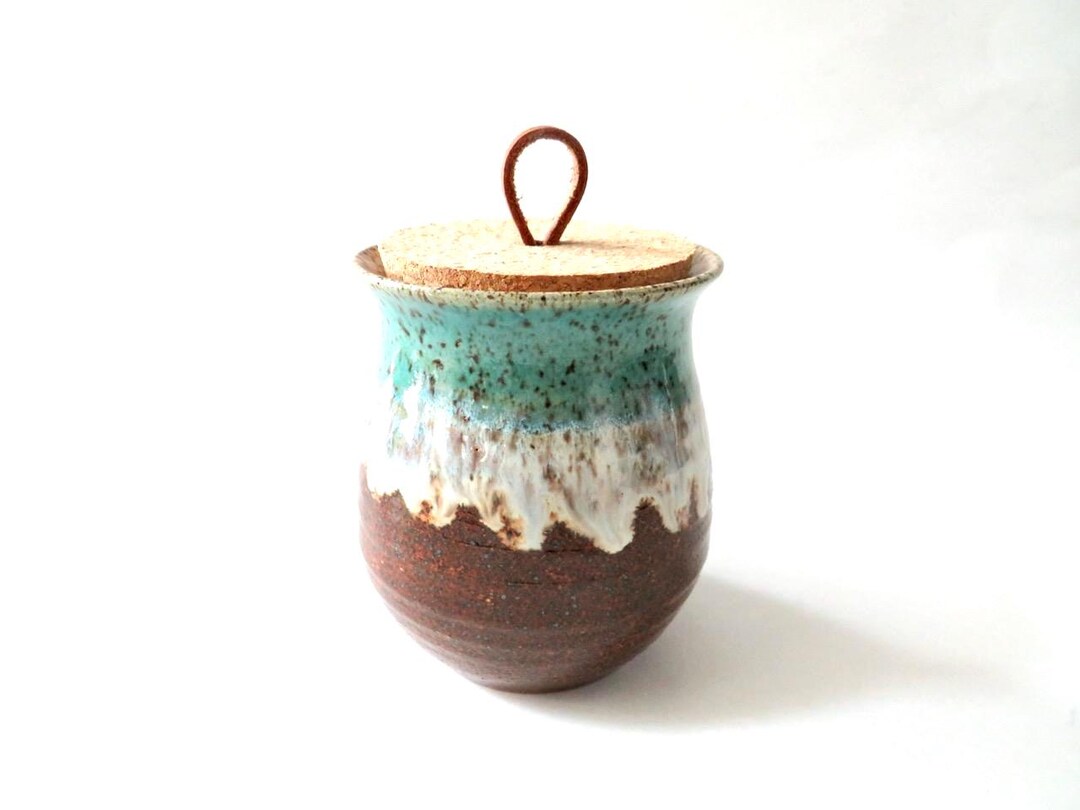 Pottery Jar With Cork, Token Gift, Housewarming, Friendship, Green and ...