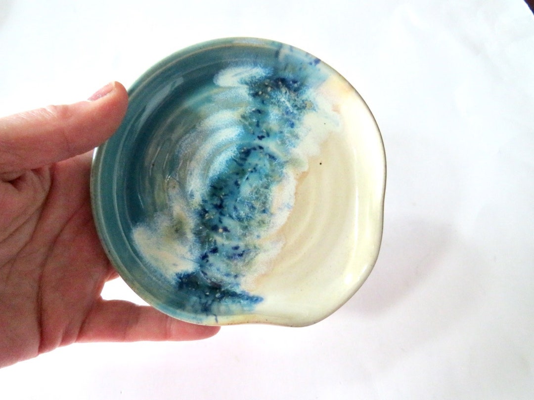 Spoon Rest, Ladle Rest, Glazed in off White and Blue, Ready to Ship ...