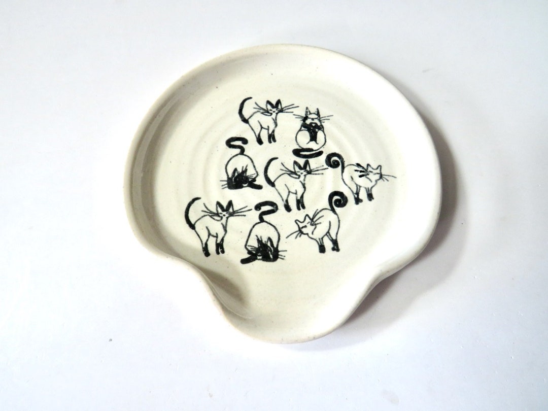 Cat Spoon Rest, Ivory and Black Spoon Rest, Ladle Rest for Stove, With ...