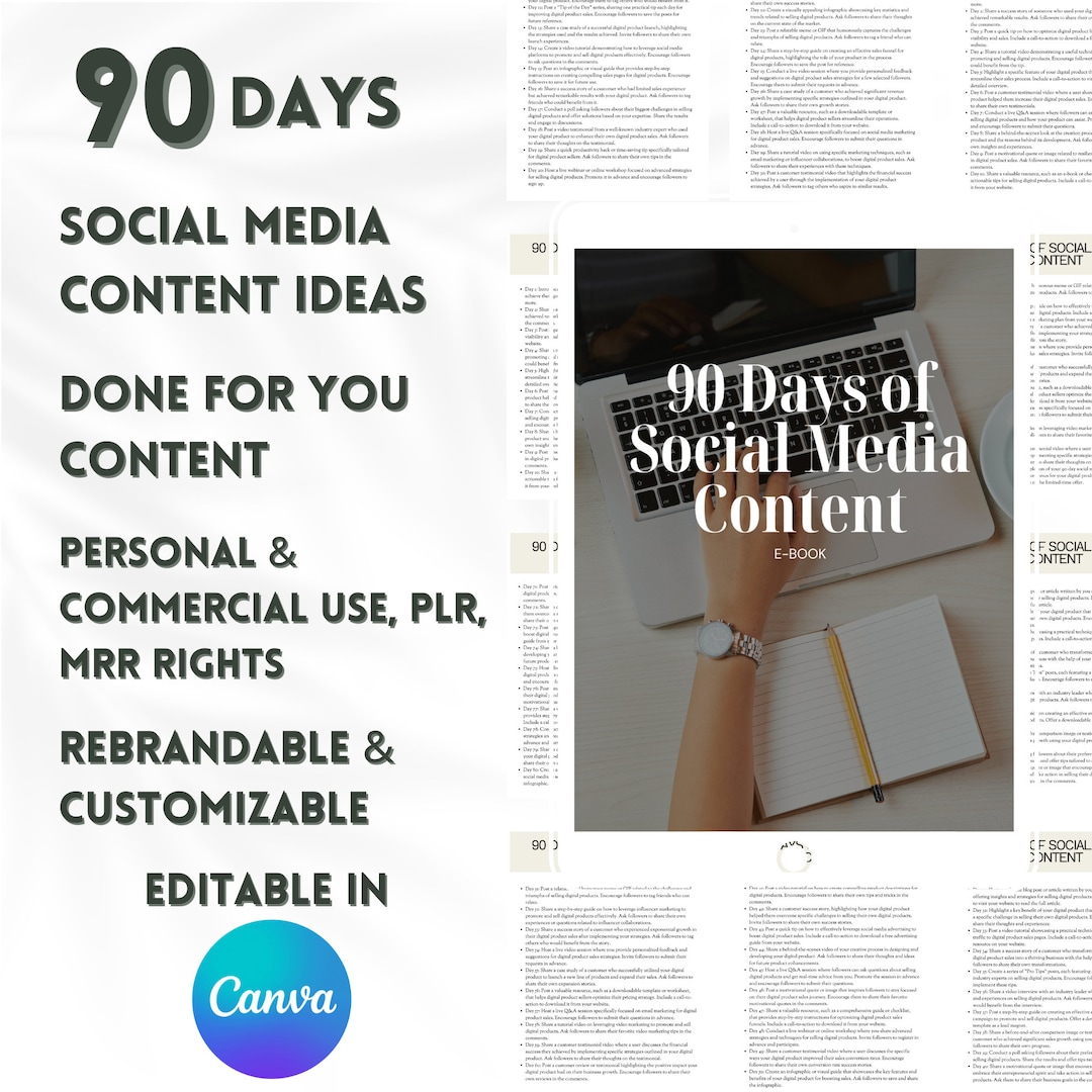 90 Days of Social Media Content Guide, Master Resell Rights, Done for ...