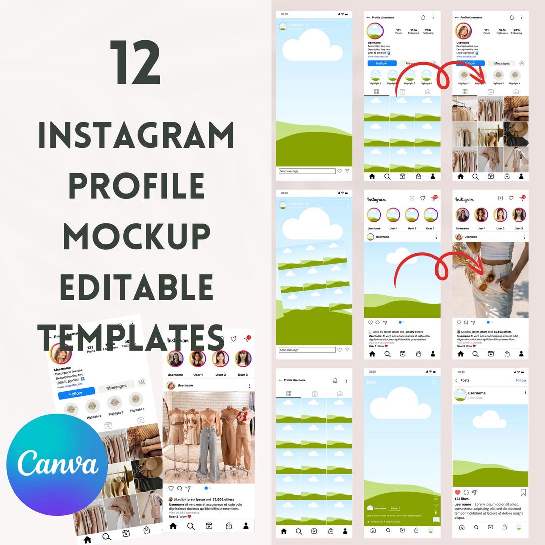 Instagram Profile Mockup Editable Canva Templates, Social Media ...