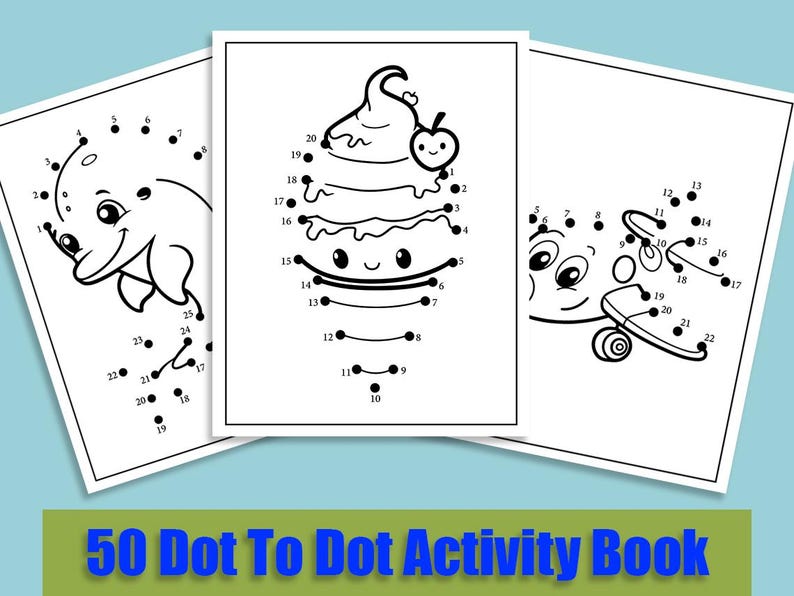 Dot to Dot Activity Book: 50 Printable Coloring Pages (PDF Pattern) - Etsy