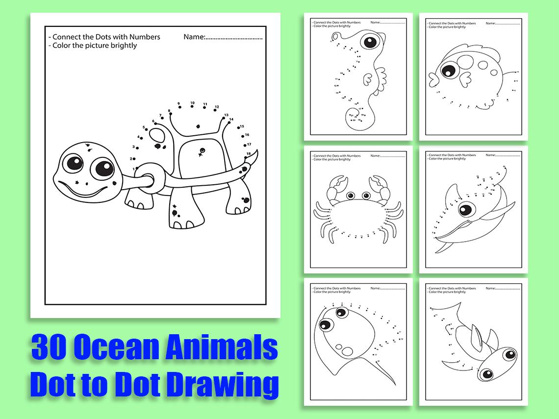 Sea Animal Dot to Dot Drawing, Sea Animal Coloring Page, Under the Sea ...