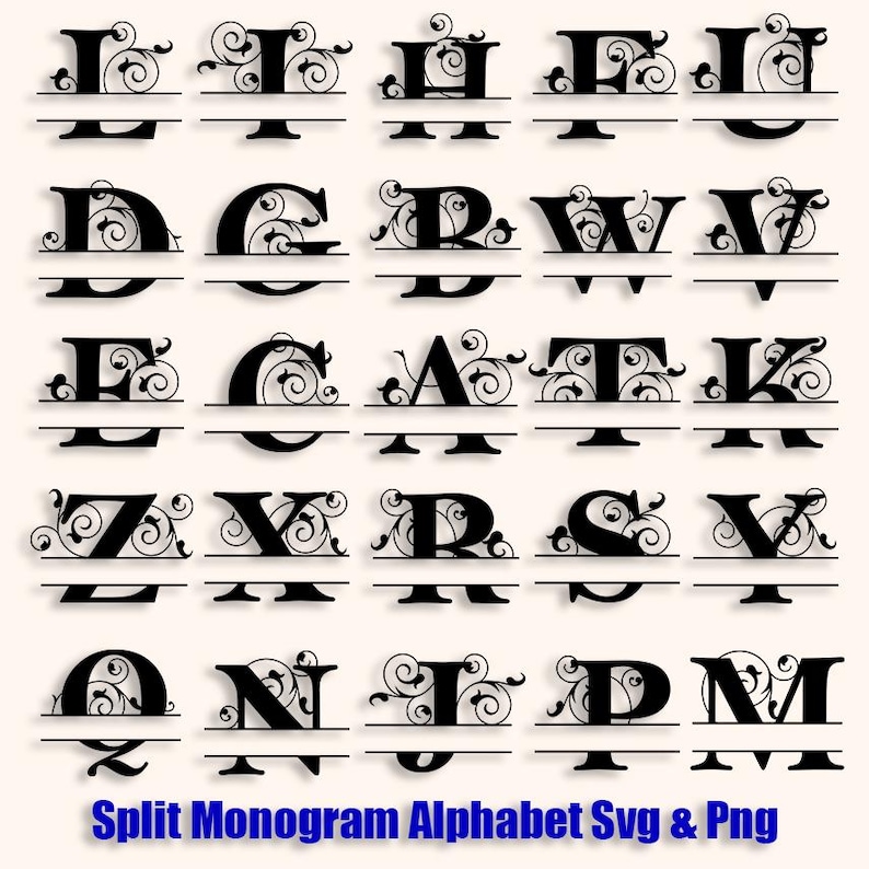 Split Monogram Alphabet, Split Fancy Monogram Alphabet, Split Monogram ...