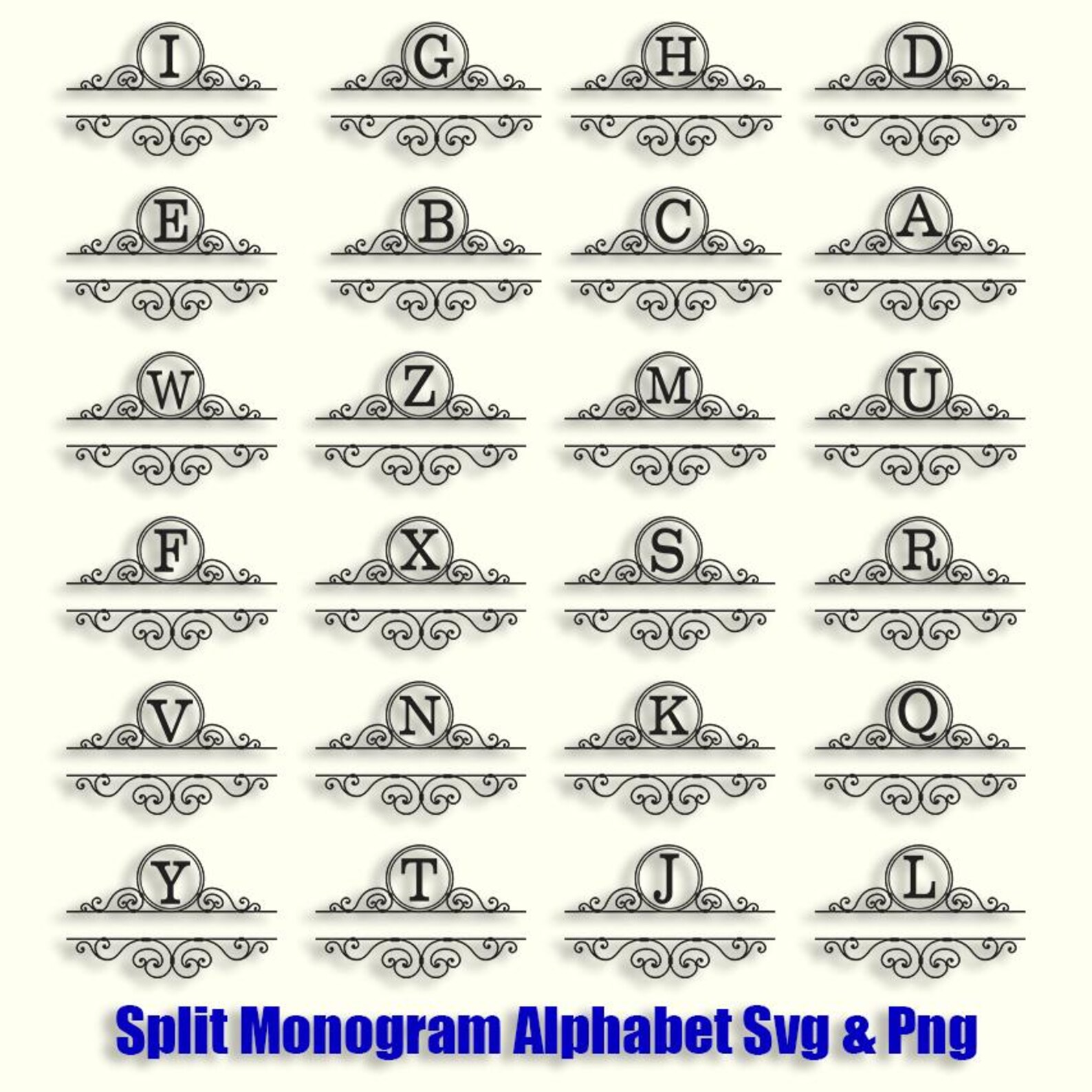 Split Monogram Alphabet: Fancy SVG, PNG, EPS Cut Files - Etsy