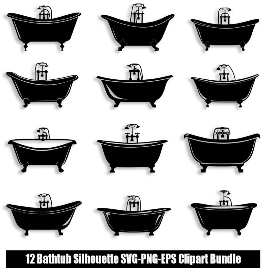 Bathtub Svg Bundle, Bathtub Silhouette Png, Bathtub Design Vector ...