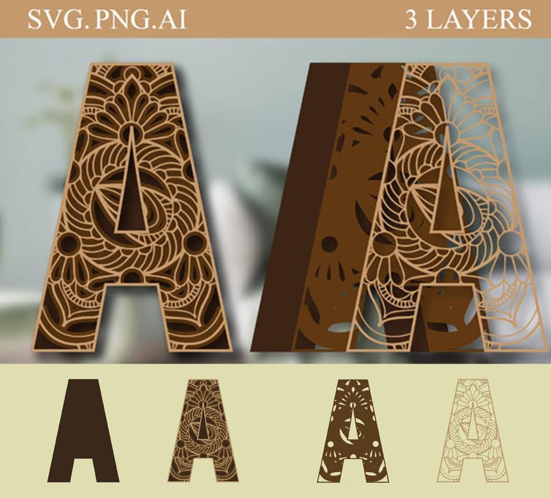 Laser Cut Lettering Alphabet Letter A-Z Vector SVG: Layered Wooden ...