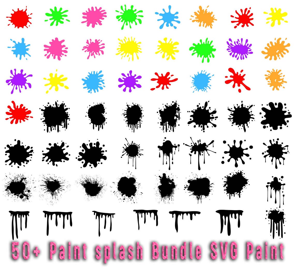 Multicolor Paint Splatter SVG Bundle: 50+ Ink Splats (digital Download ...