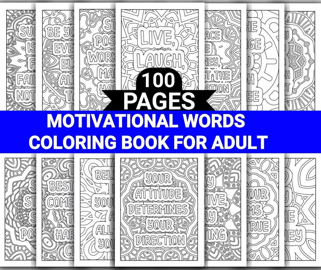 100 Motivational Quotes Coloring Pages: Stress Relief Adult Coloring ...