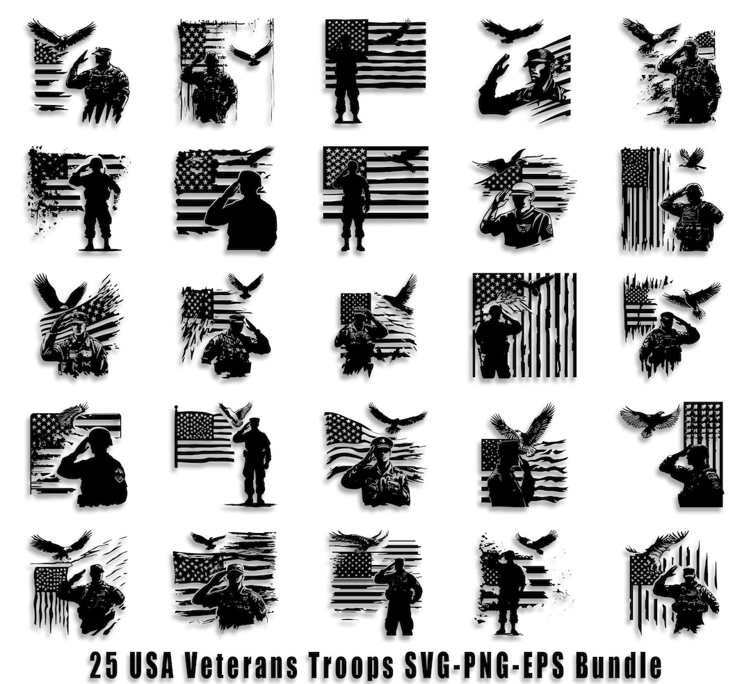 US Veteran Soldier SVG Bundle: American Troops, Flag, Army (digital ...