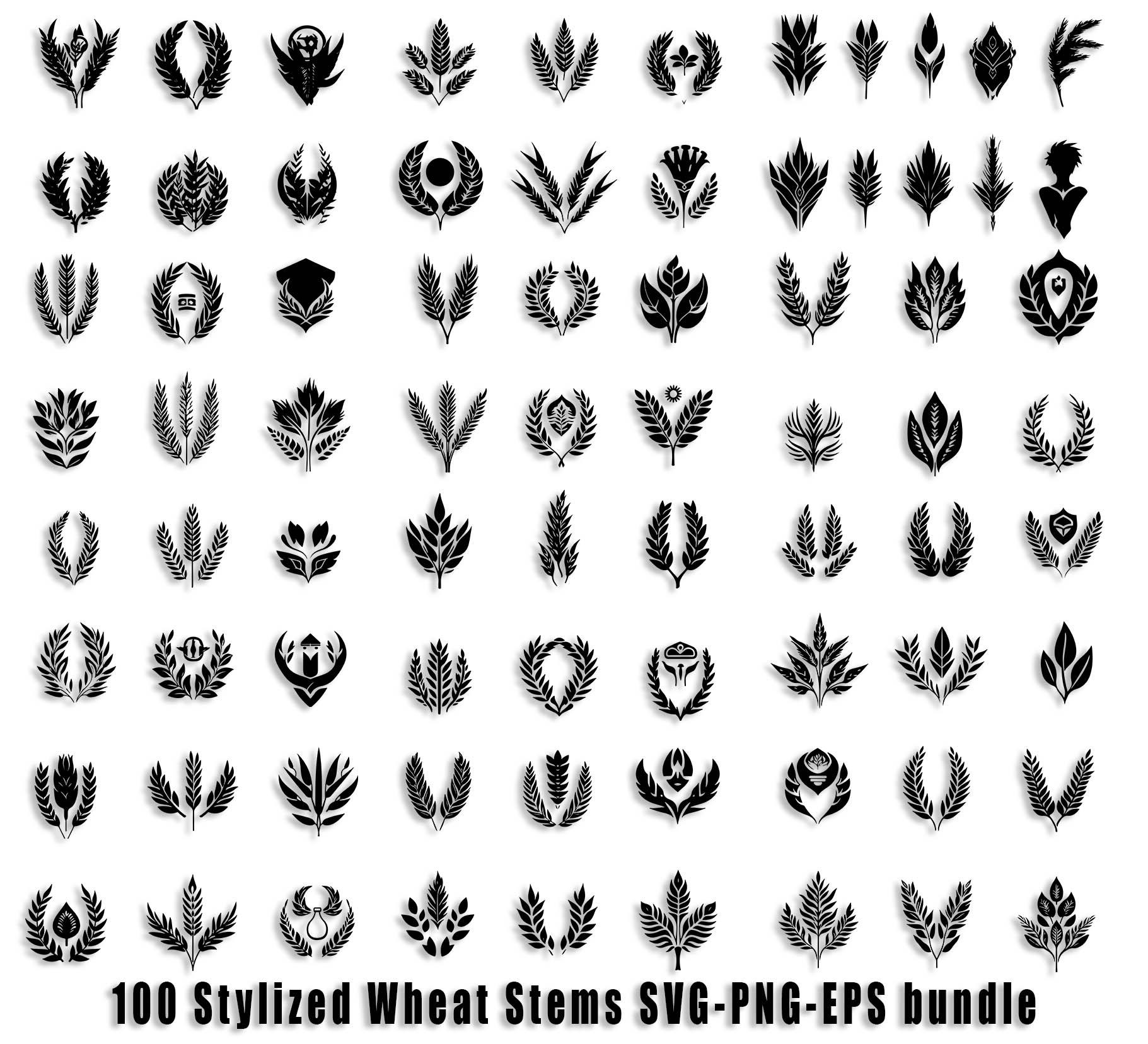 100 Stylized Wheat Stems SVG Wheat Silhouette Wheat Sheaf Grain Filed ...
