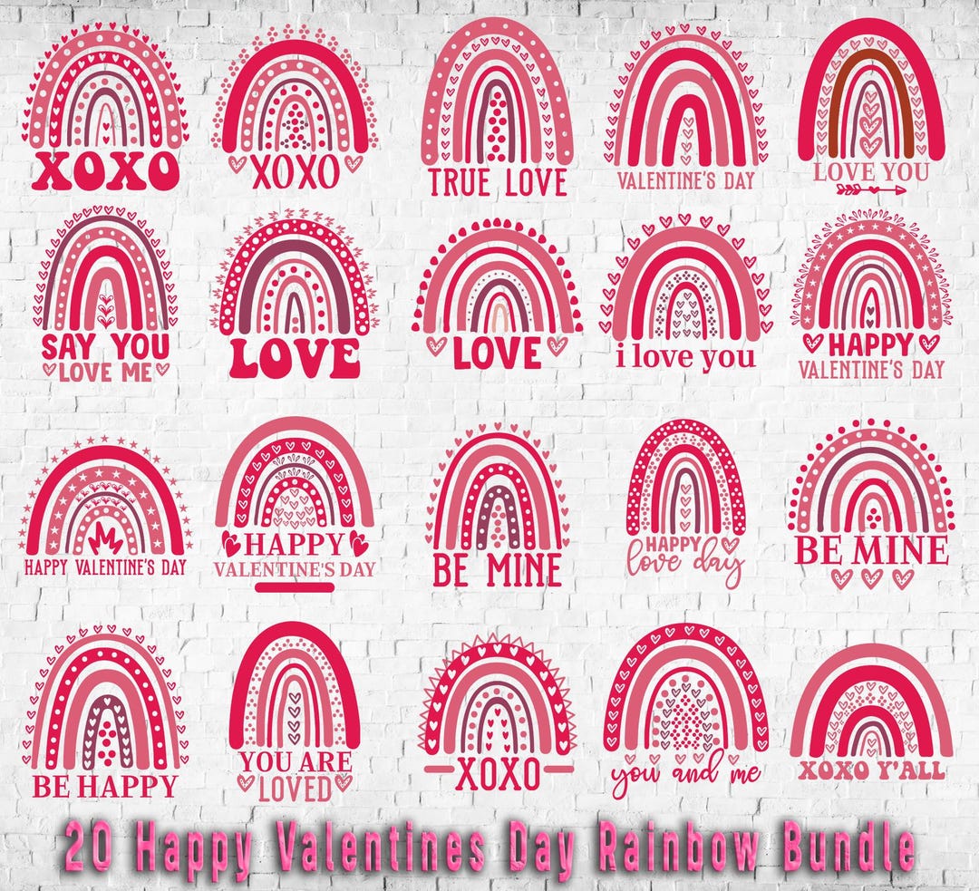 Happy Valentines Day Rainbow SVG Bundle, Boho Rainbow SVG, Rainbow ...