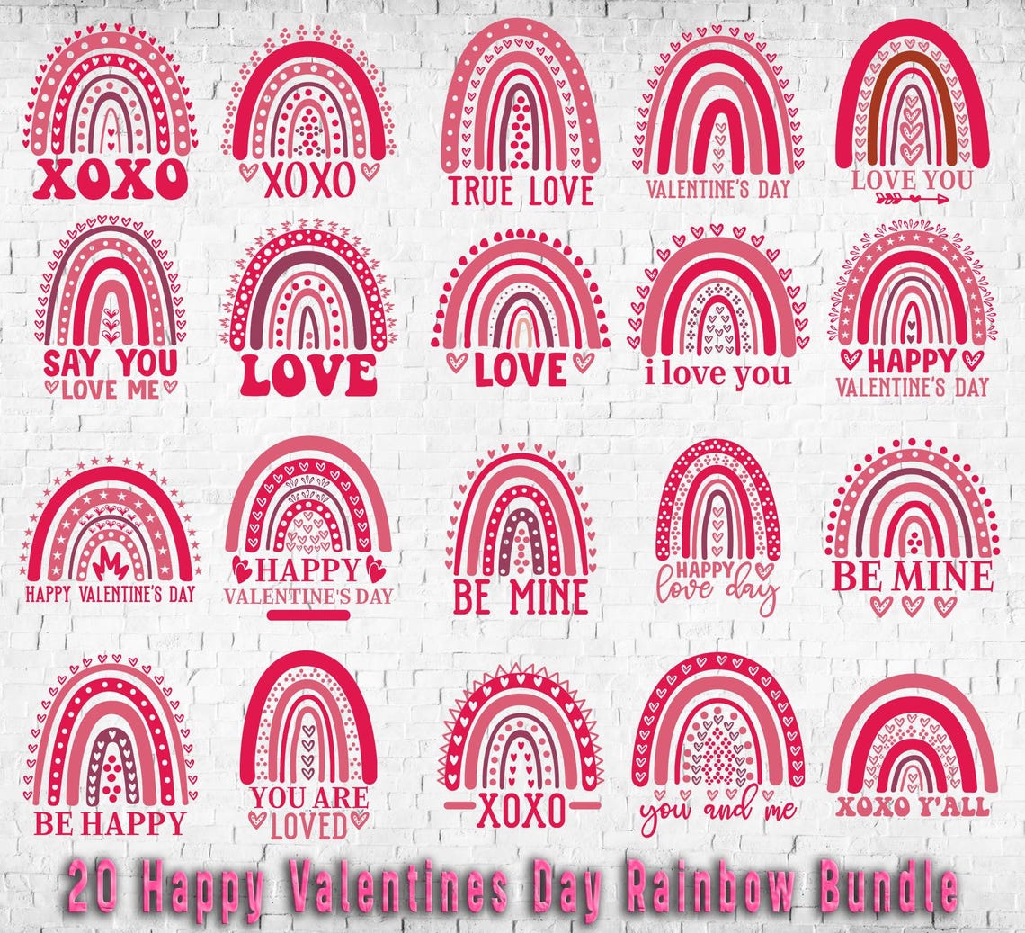 Happy Valentines Day Rainbow SVG Bundle, Boho Rainbow SVG, Rainbow ...