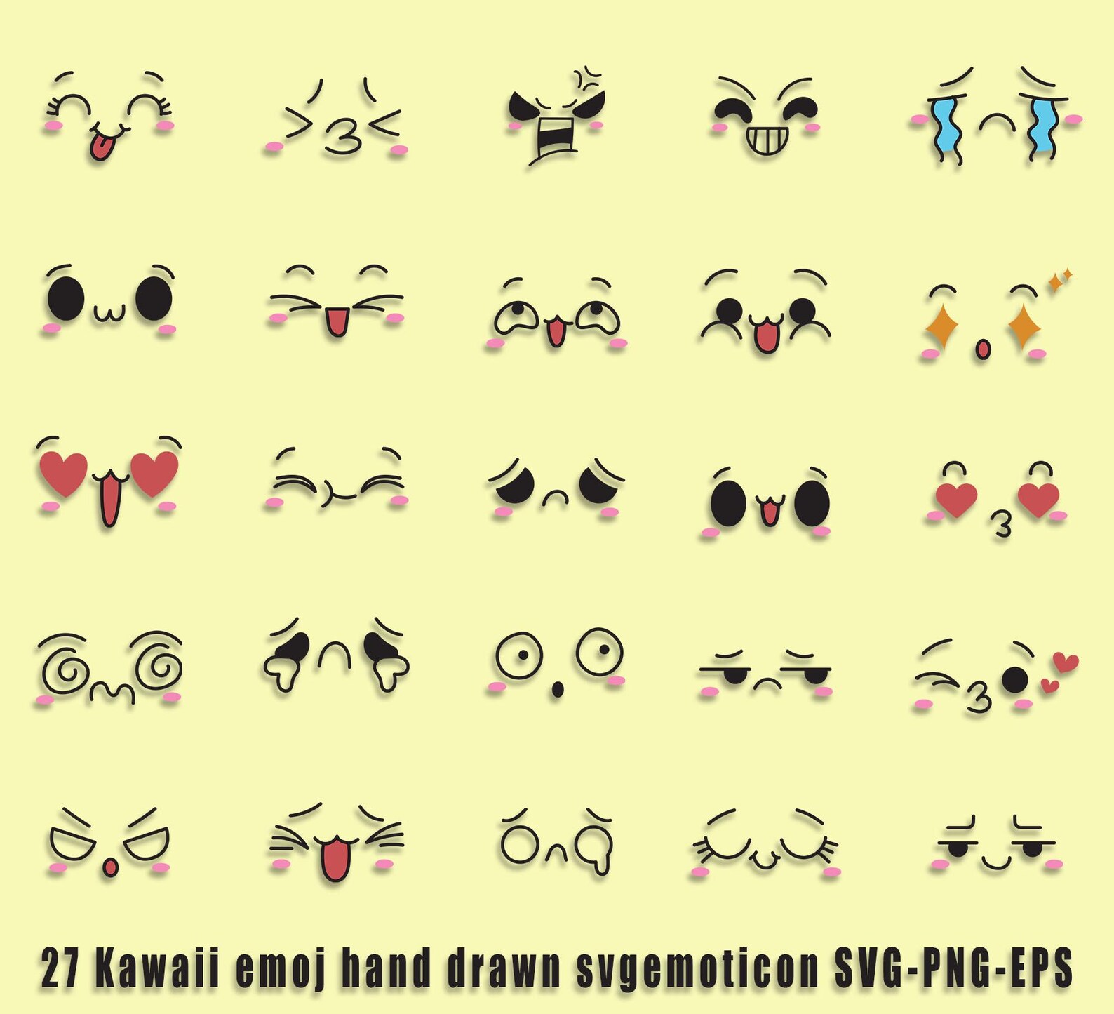 Cartoon Emoji Svg Bundle, Cute Face Emoji PNG Bundle, Emoji Face Pack ...