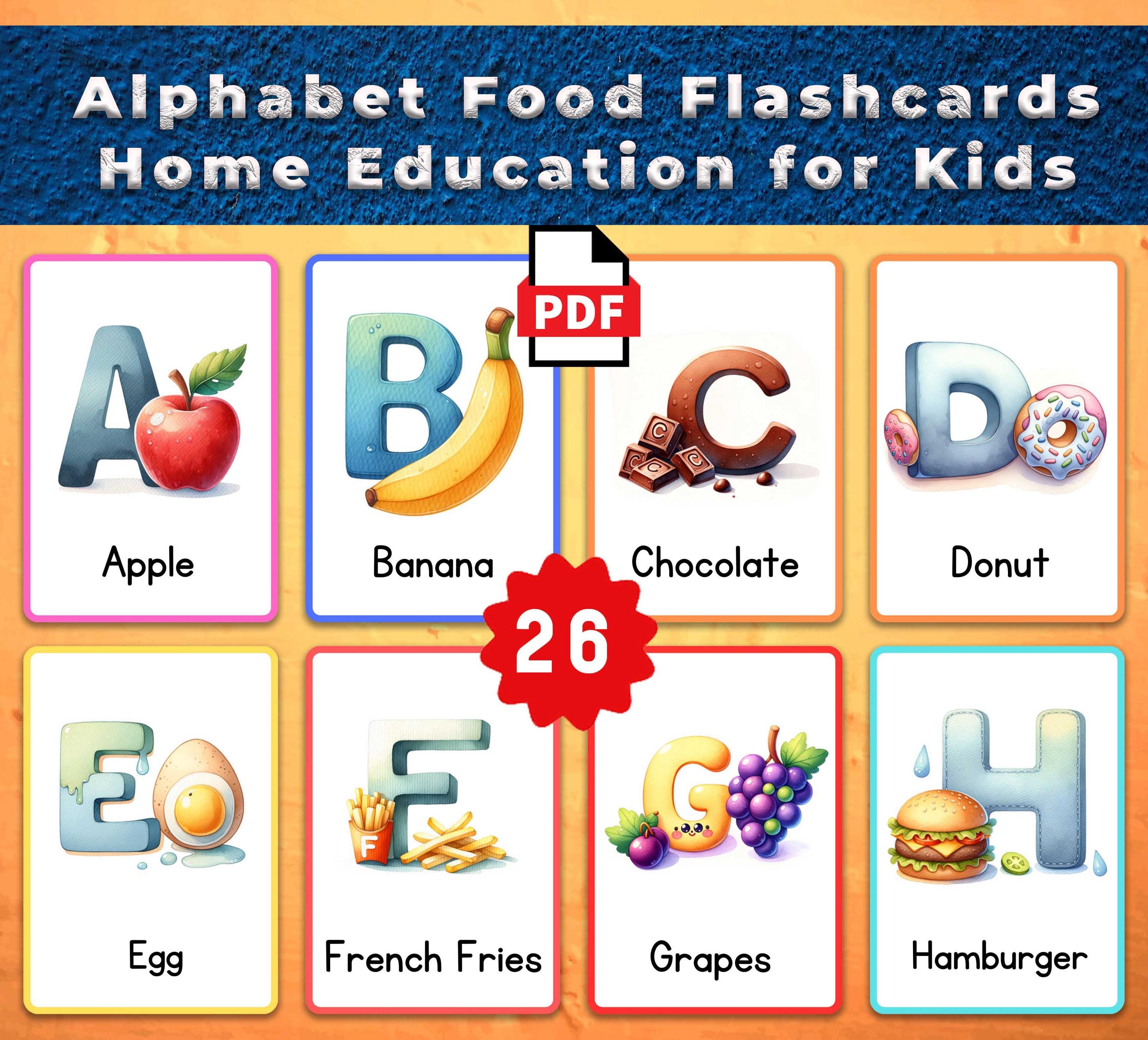 Alphabet With Food Montessori Cards • Flash Cards Nomenclature ...