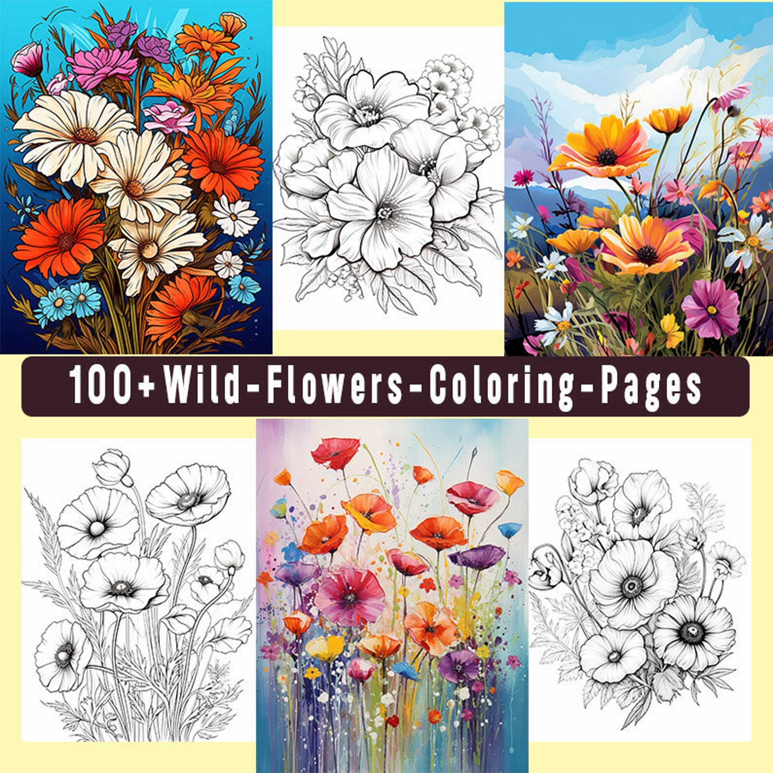 Printable Wild Flowers Coloring Pages – Fun Digital Download Flower ...