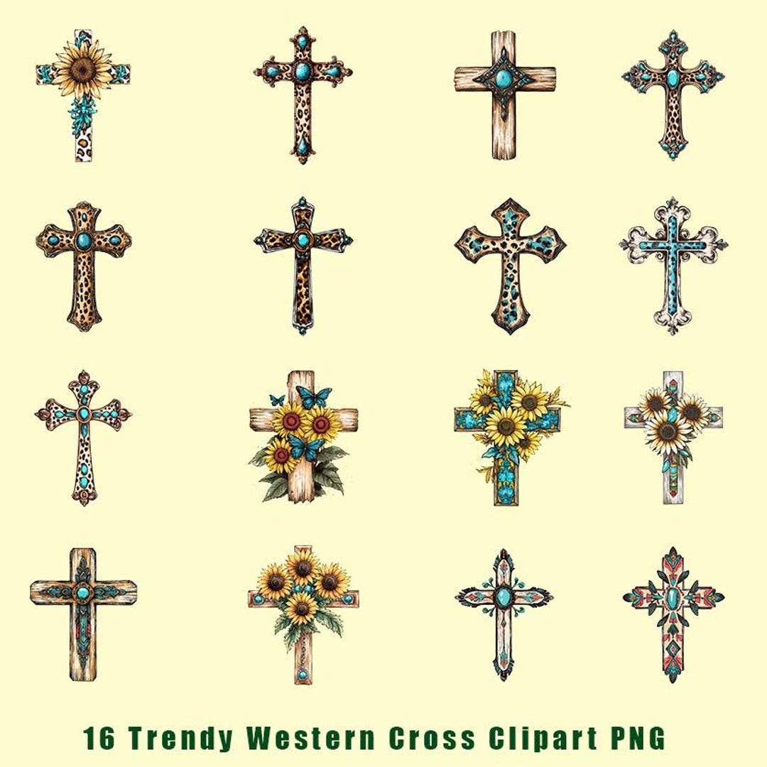 Trendy Western Cross PNG Bundle Country Christian Clip Art Cowgirl ...