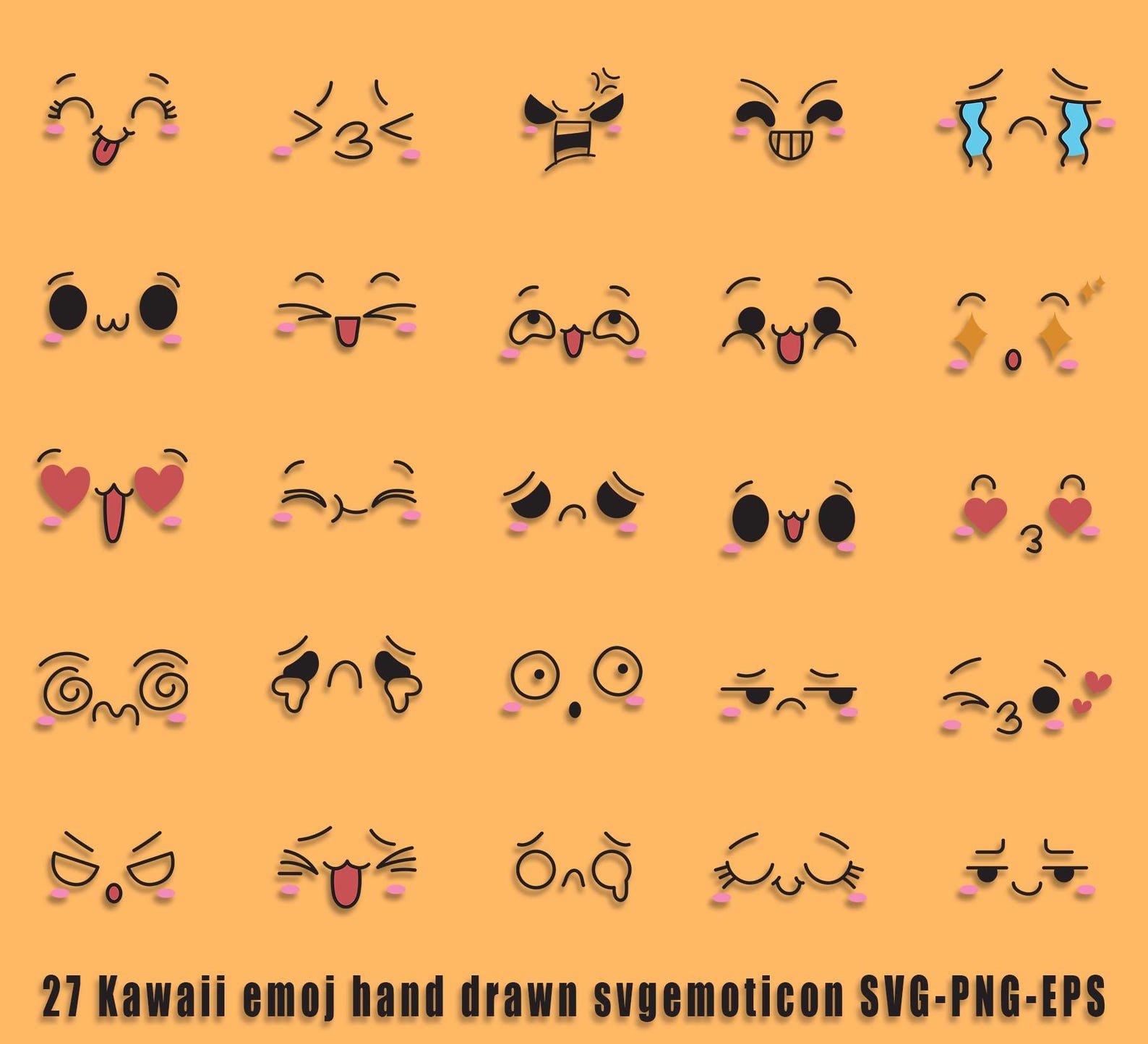 Cartoon Emoji Svg Bundle, Cute Face Emoji PNG Bundle, Emoji Face Pack ...