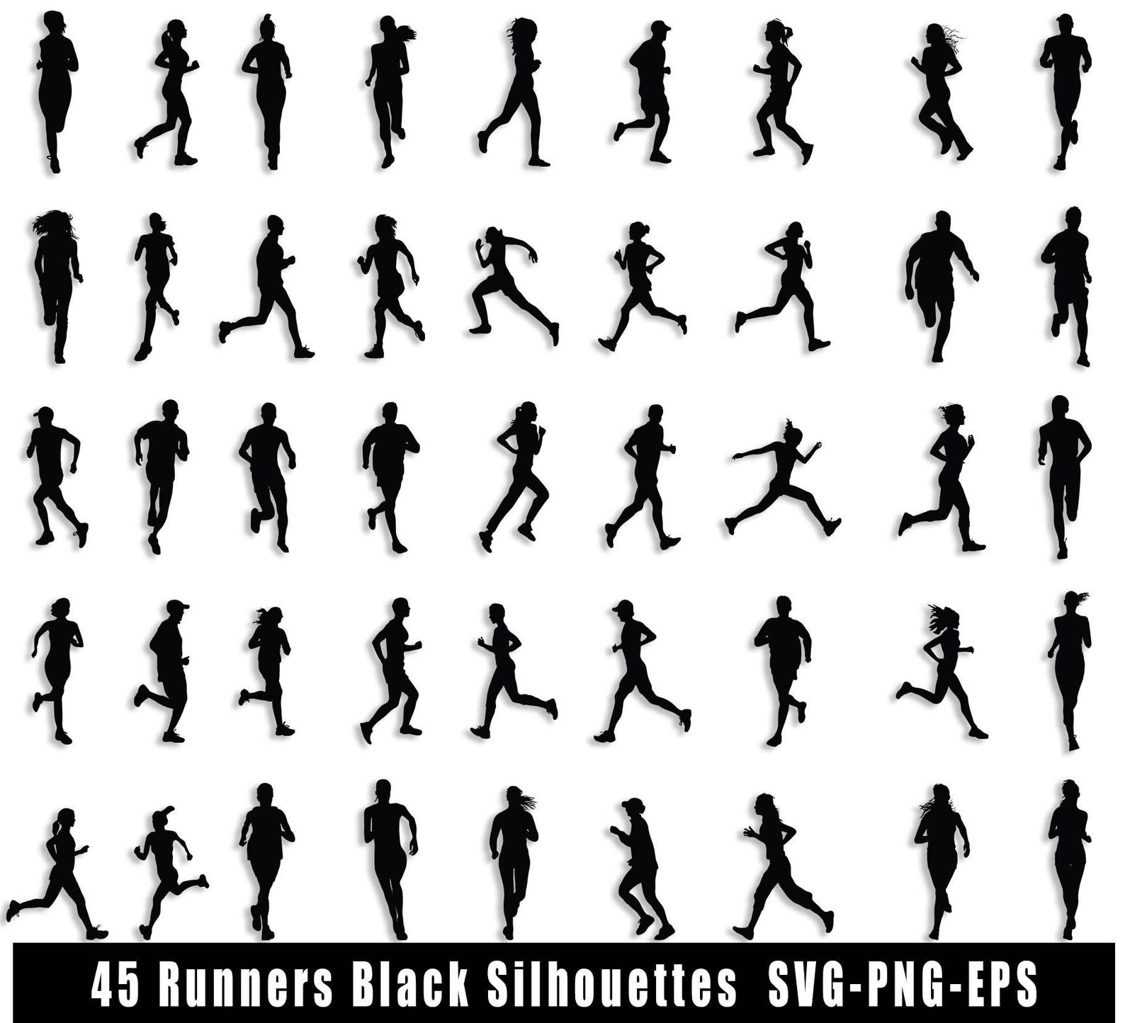 SVG Runners, Black Silhouette Digital Clipart, Files Eps, Jpg, Runners ...