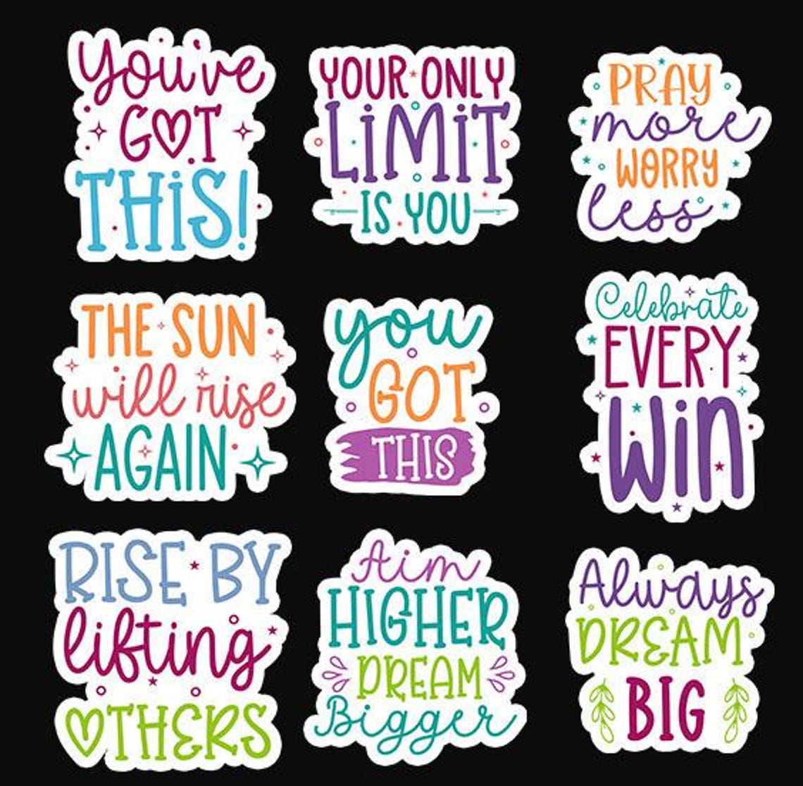Inspirational Quote Stickers: Pre-cropped Motivational Decals (digital ...