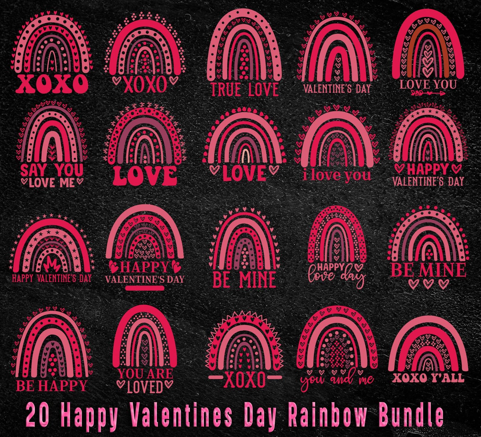 Happy Valentines Day Rainbow SVG Bundle, Boho Rainbow SVG, Rainbow ...