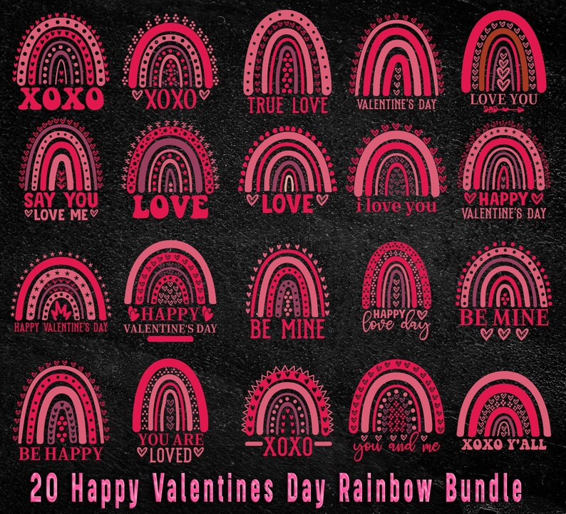 Happy Valentines Day Rainbow SVG Bundle, Boho Rainbow SVG, Rainbow ...