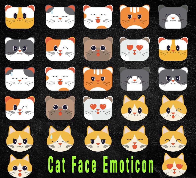 Cat Face Emoticon Svg Cat Head Bundle Complete Cat Breeds Cat Clipart ...
