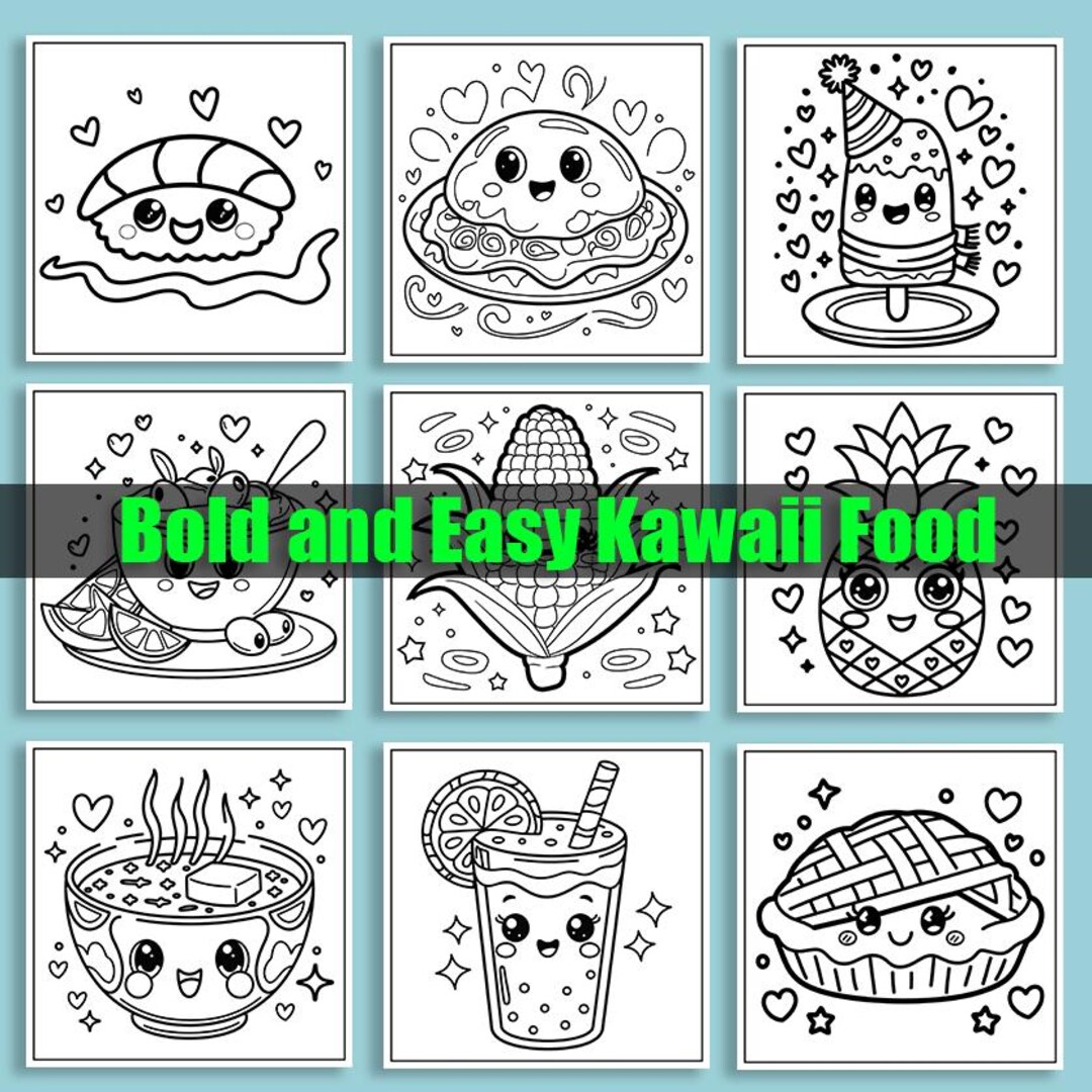 Food Coloring Pages, Cute Coloring Pages for Kids and Adults, Kawaii ...