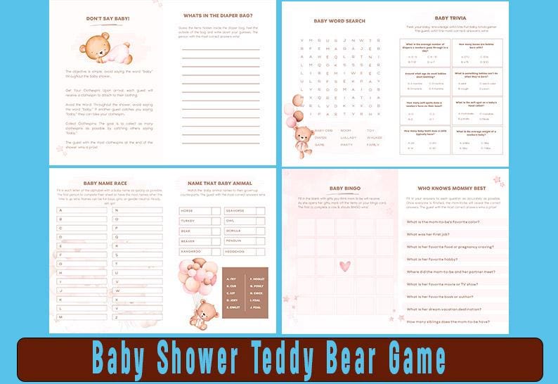Teddy Bear Baby Shower Games Bundle: Printable, Instant Download ...