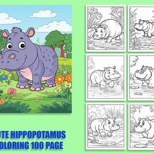 Hippo Coloring Book, Animal Printable Kids Coloring Pages, Hippopotamus ...