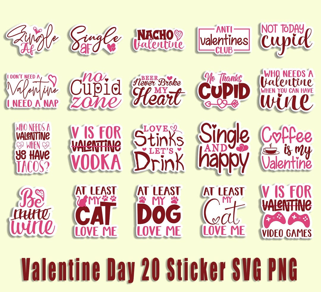 Valentine's Day Digital Stickers SVG PNG Bundle, Retro Valentines ...