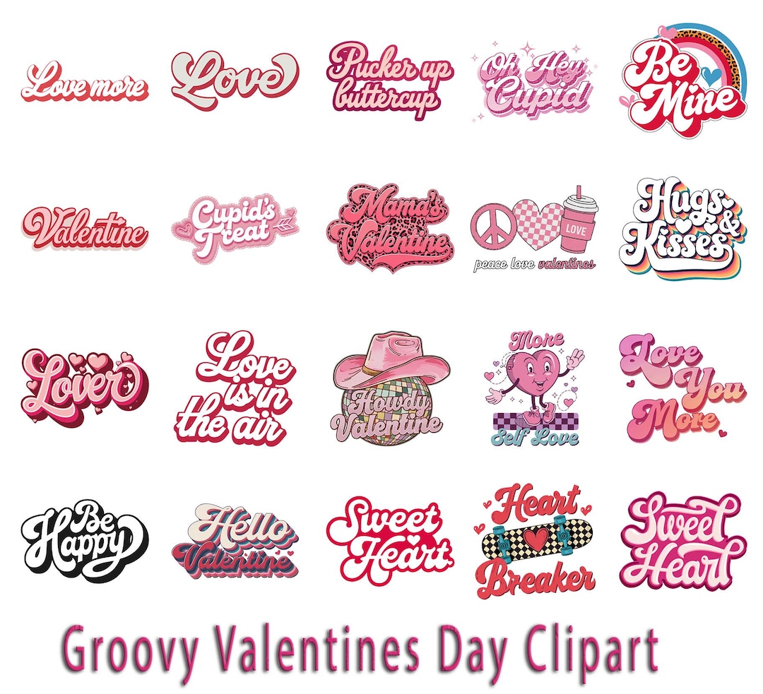 Groovy Valentine's Day Digital Stickers SVG PNG Bundle, Retro ...