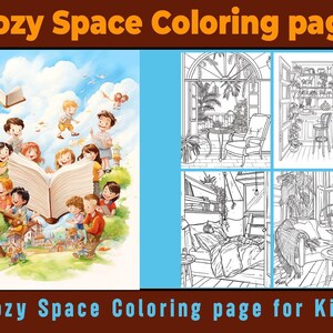 Cozy Space Room Cute Coloring Book for Relaxing, Interior Isometric ...