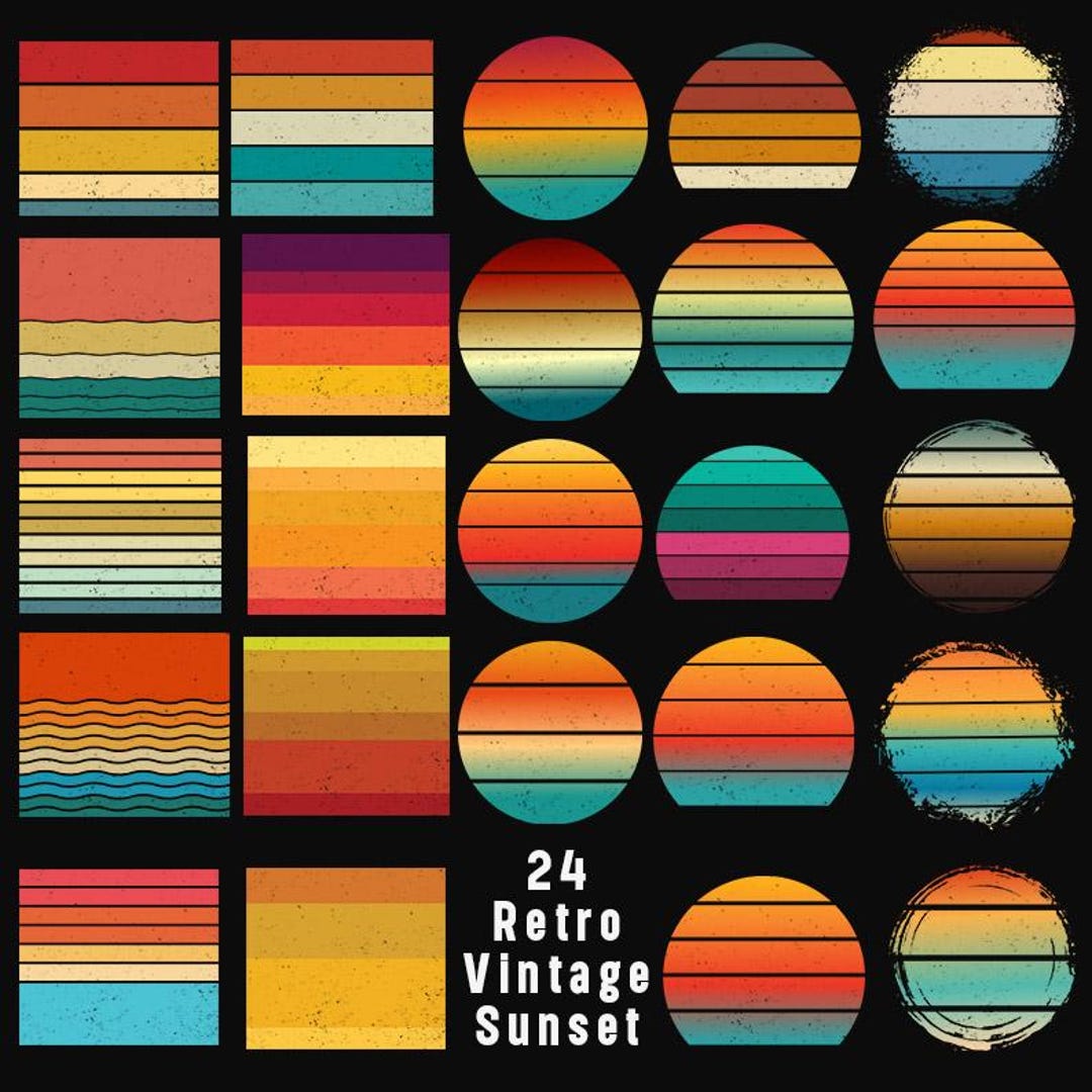 24 Retro Sunset Vintage SVG Bundle, Vintage Retro Sunset PNG, Retro ...