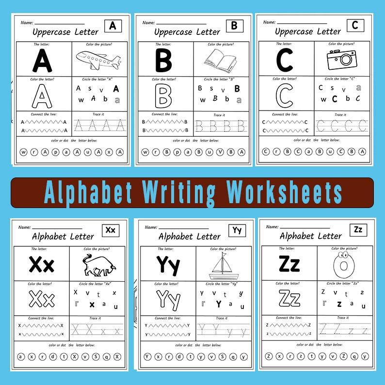 Alphabet Worksheets Printable Tracing Coloring Homeschool Teacher Kids ...
